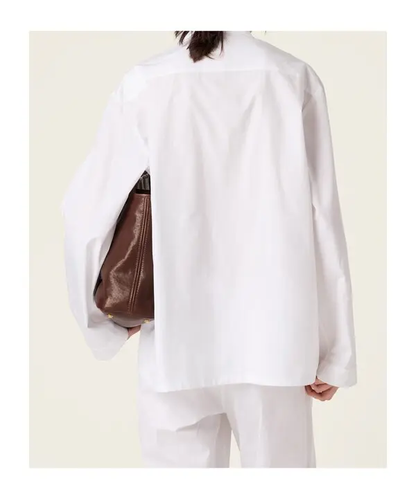 Miu Miu Cotton Poplin Shirt With Embroidered Logo - White