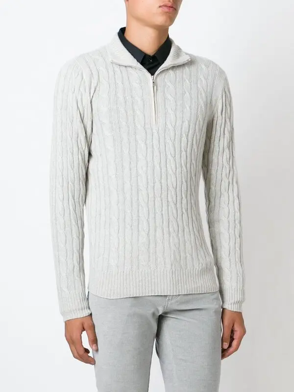Loro Piana Zip Detailed Long-sleeved Knitted Jumper - White