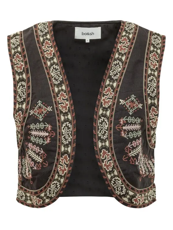 Ba&sh Fosca Embroidered Vest Jacket - Black