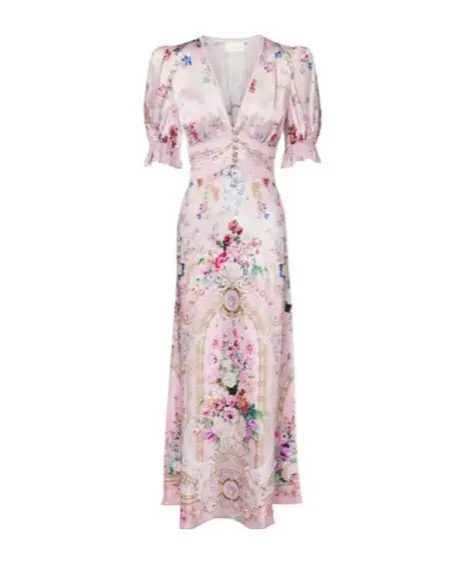 Camilla Lace-trimmed Printed Silk Midi Dress - Pink