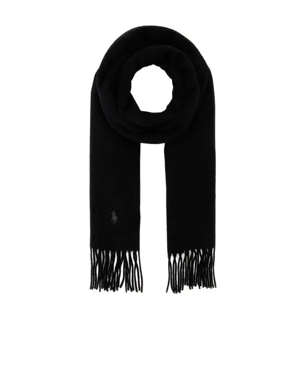 Polo Ralph Lauren Logo Embroidered Fringed Scarf - Black