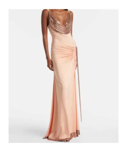 Rabanne Chainmail Satin Gathered Gown