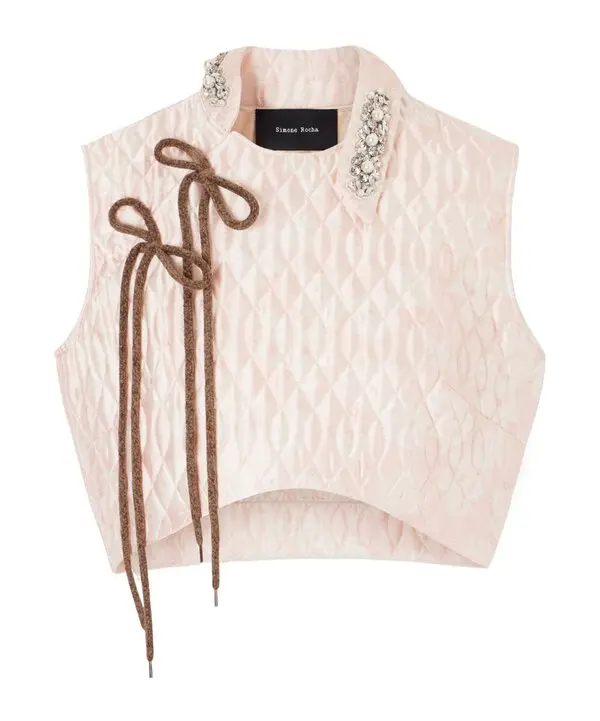 Simone Rocha Quilted Asymmetrical Neckline Cropped Top - Light Pink