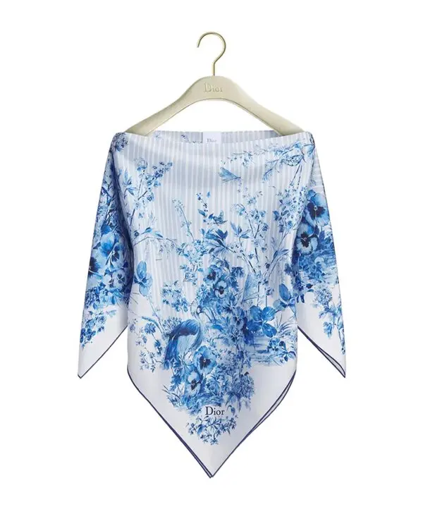 Dior Toile De Jouy Floral Garden Silk Top - Blue