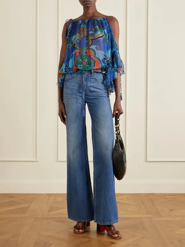 Etro Off-the-shoulder Ruffle Print Shirt