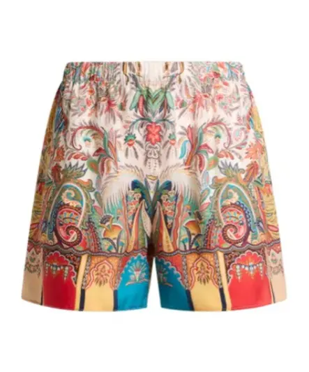 Etro Peau D'ange Silk Shorts With Paisley Foliage Motif - Nude