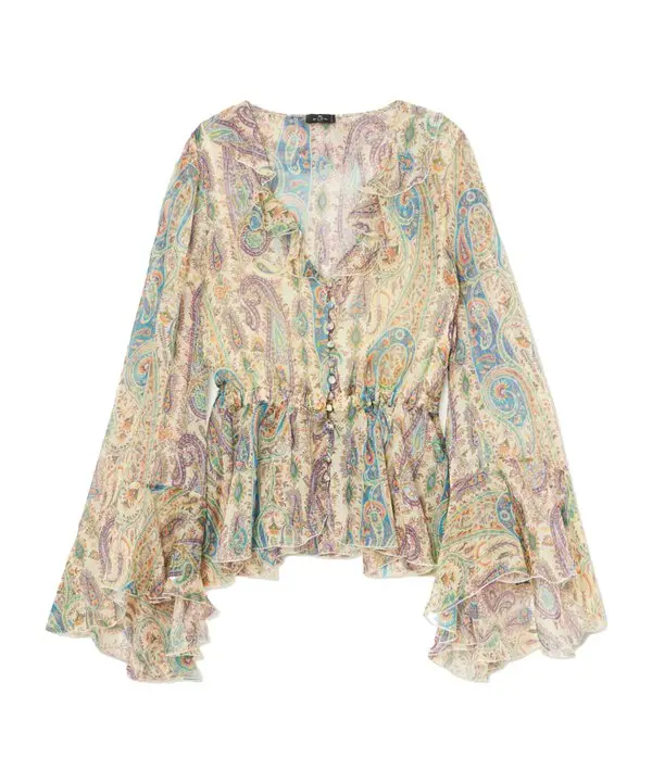 Etro Ruffled Paisley Print Shirt - Nude