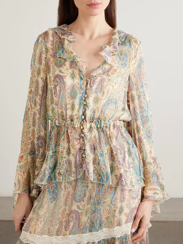 Etro Ruffled Paisley Print Shirt