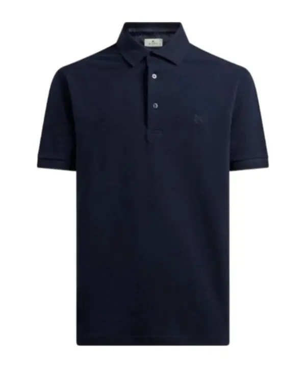 Etro Plain-coloured Cotton Polo Shirt With Printed Details - Black