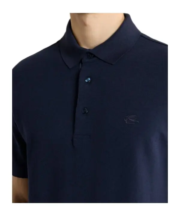 Etro Plain-coloured Cotton Polo Shirt With Printed Details