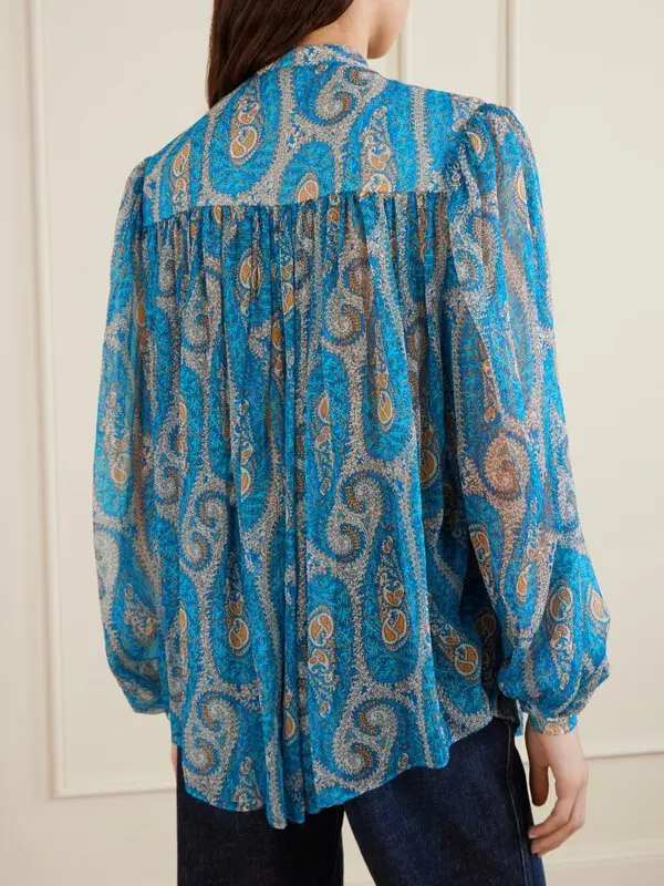 Etro Pleated Paisley Print Silk Crepe Shirt