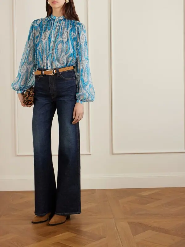 Etro Pleated Paisley Print Silk Crepe Shirt