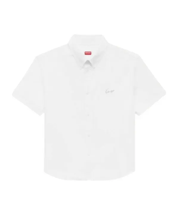 Kenzo Signature' Casual Short Sleeve Shirt In Seersucker Cotton - White