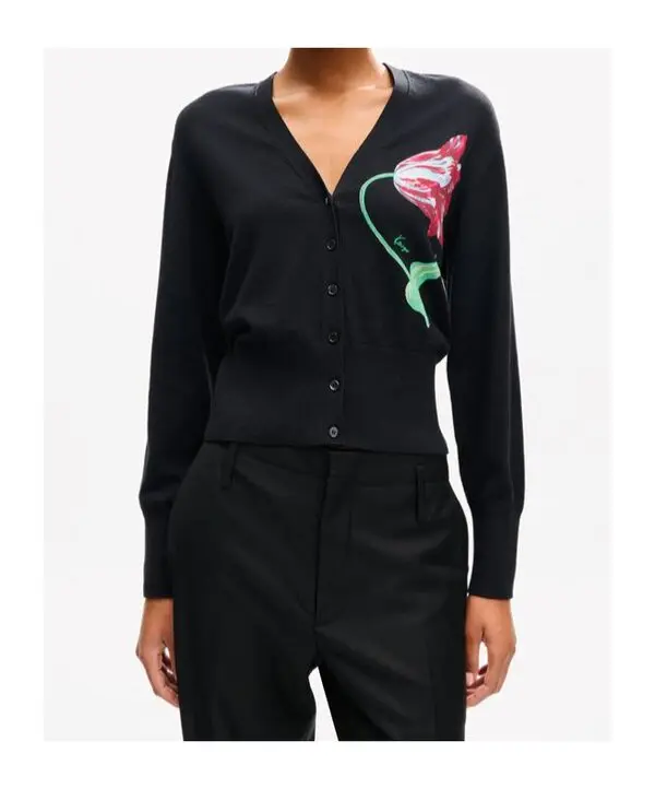 Kenzo Cotton Wool Tulip Print V-neck Cardigan