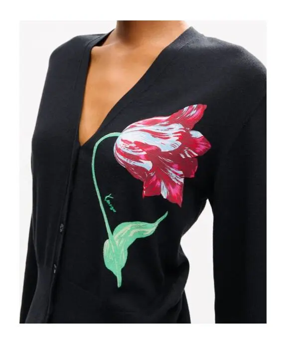 Kenzo Cotton Wool Tulip Print V-neck Cardigan