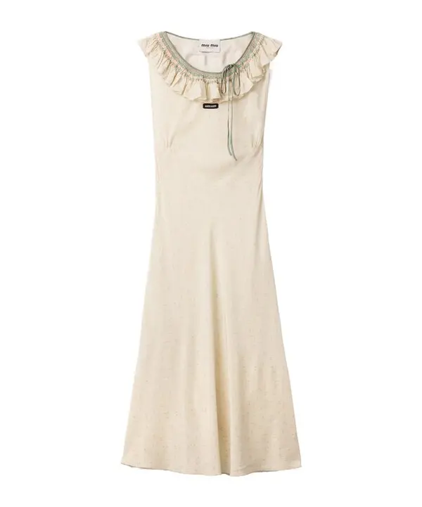 Miu Miu Embroidered Marocain Crepe Dress - Sand/peach