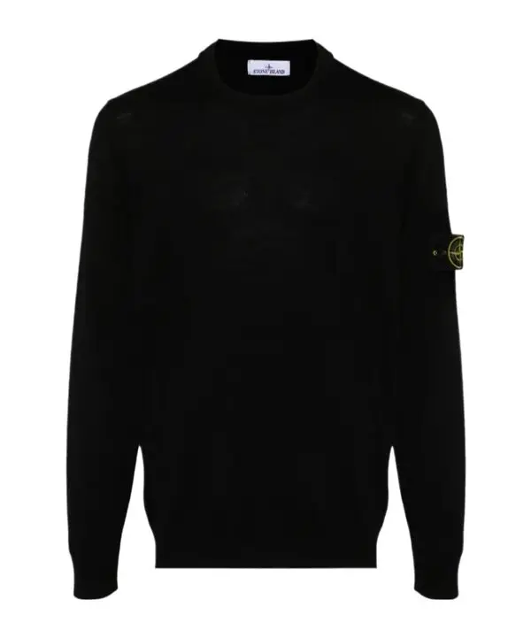 Stone Island Detachable Label Crew Neck Sweatshirt - Black