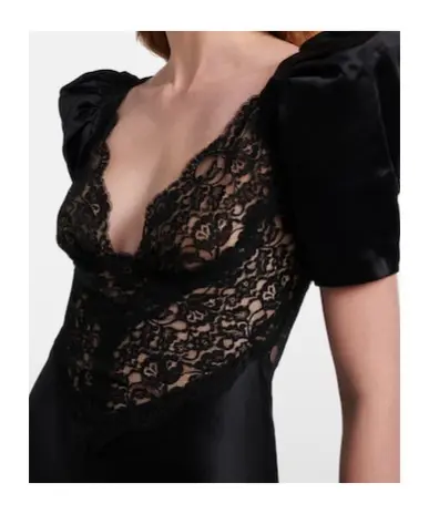 RODARTE Lace-trimmed Silk Charmeuse Gown