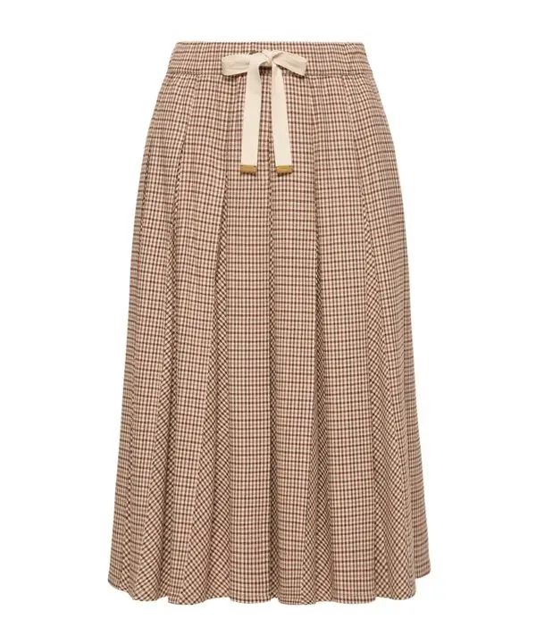 Moncler Microcheck Pleated Midi Wool Skirt