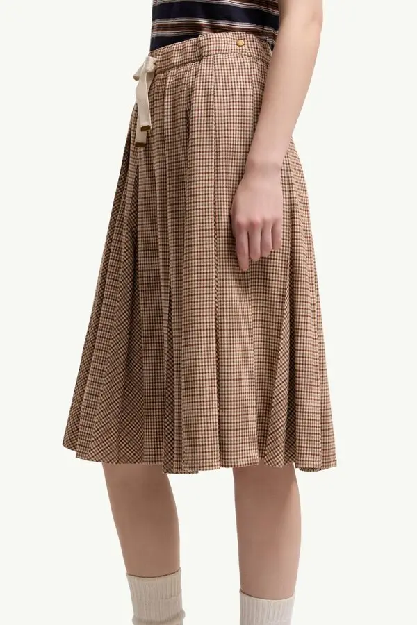 Moncler Microcheck Pleated Midi Wool Skirt