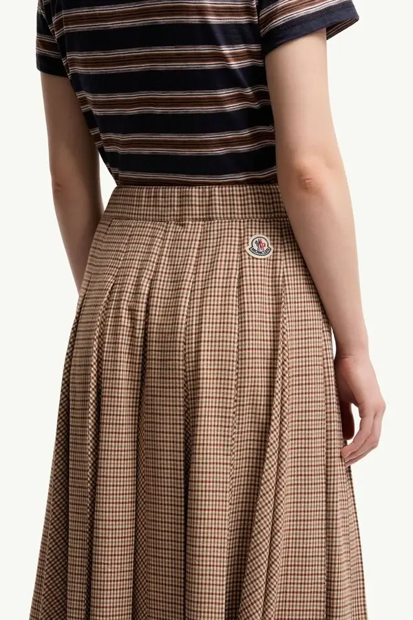 Moncler Microcheck Pleated Midi Wool Skirt
