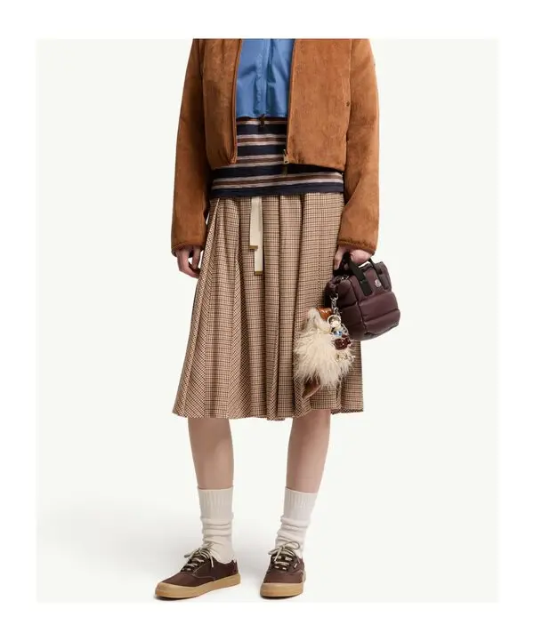 Moncler Microcheck Pleated Midi Wool Skirt