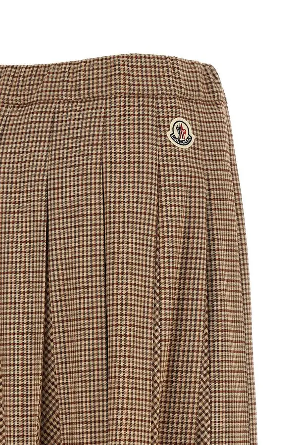 Moncler Microcheck Pleated Midi Skirt