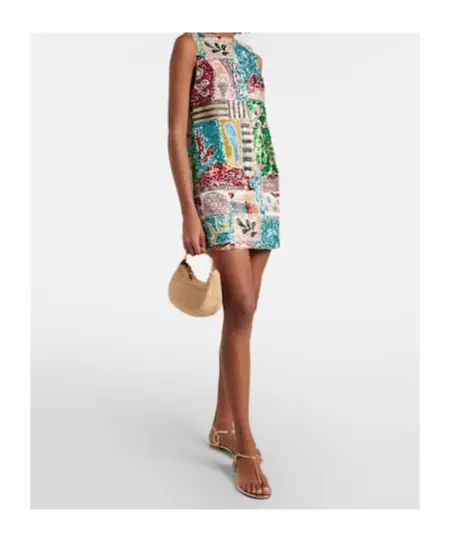 ALEMAIS X Lrnce Sequined Linen Mini Dress