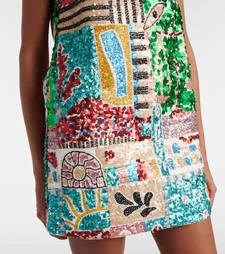 ALEMAIS X Lrnce Sequined Linen Mini Dress