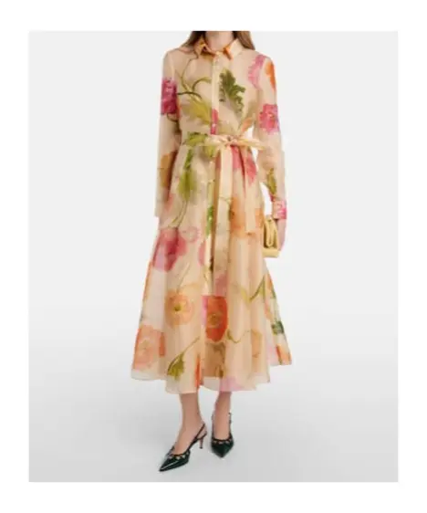 Carolina Herrera Belted Floral Silk Shirt Dress - Nude