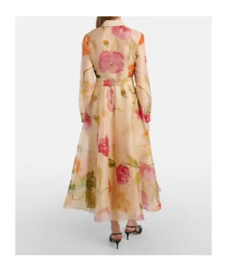 Carolina Herrera Belted Floral Silk Shirt Dress - Nude