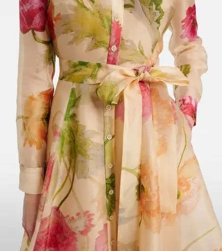 Carolina Herrera Belted Floral Silk Shirt Dress - Nude