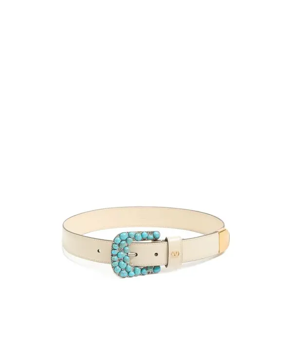 Valentino Garavani Vlogo Signature Brushed Calfskin Belt 30 Mm - Nude