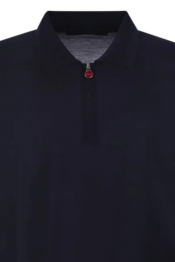 Kiton Long Sleeved Zipped Knitted Polo Shirt - Blue