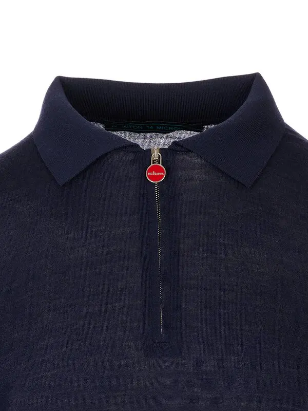 Kiton Long Sleeved Zipped Knitted Polo Shirt - Blue