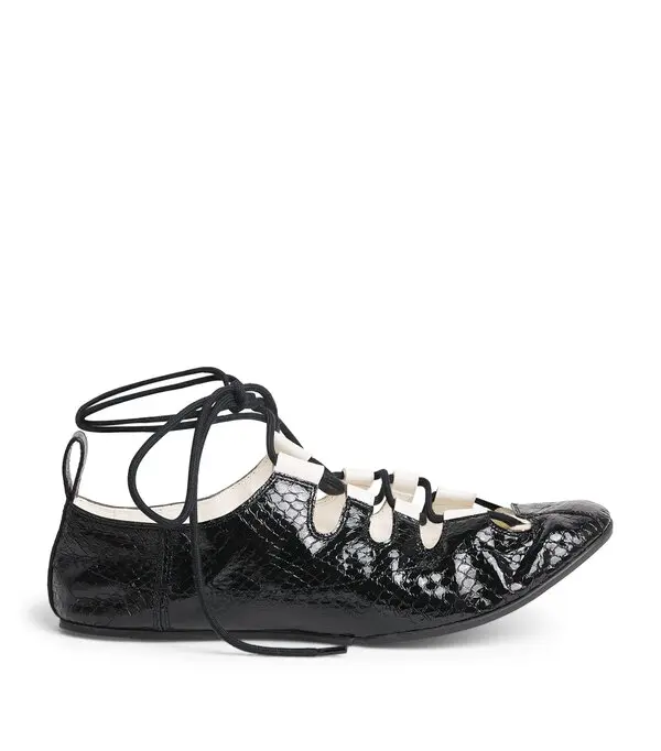 Alaïa Snakeskin Lace-up Ballet Flats - Clear