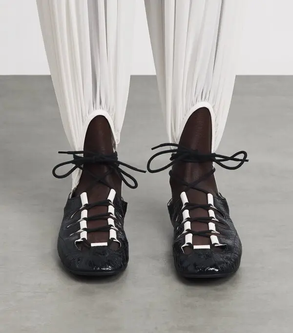 Alaïa Snakeskin Lace-up Ballet Flats - Clear