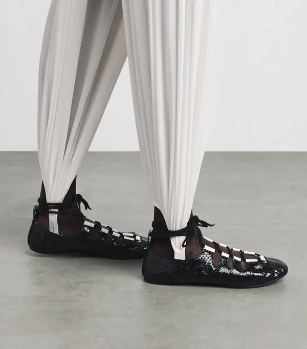 Alaïa Snakeskin Lace-up Ballet Flats - Clear