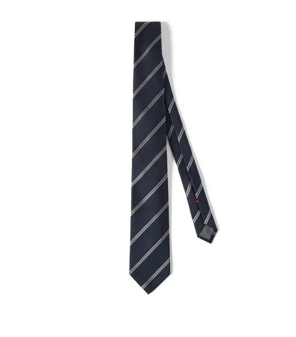 Brunello Cucinelli Silk Stripe Neck Tie - Blue