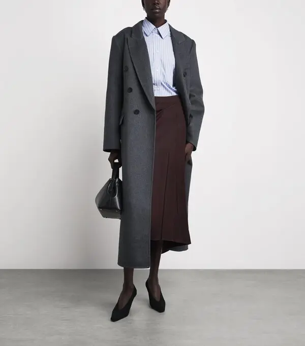 Victoria Beckham Wool Pressed Tailored Midi Skirt - Brown
