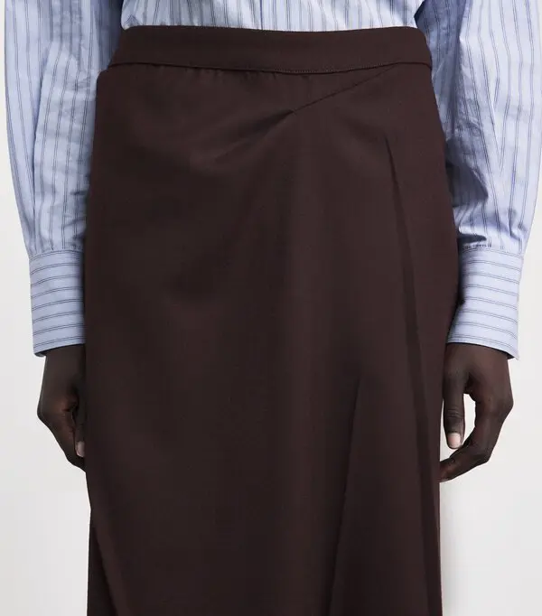 Victoria Beckham Wool Pressed Tailored Midi Skirt - Brown
