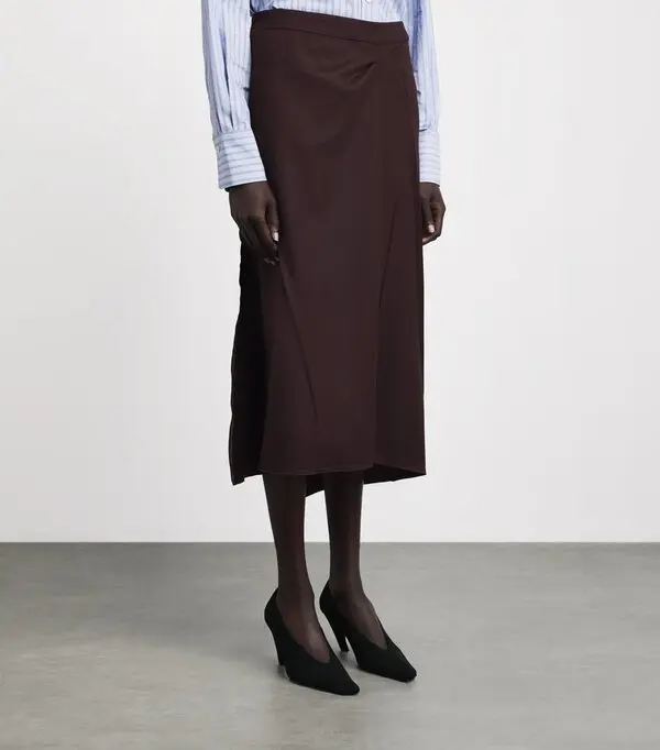 Victoria Beckham Wool Pressed Tailored Midi Skirt - Brown