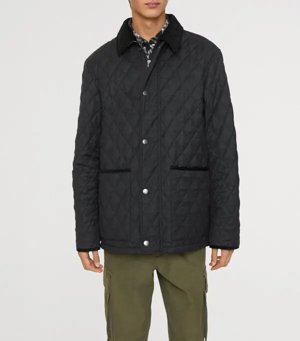 Burberry Quilted Barn Jacket With Corduroy Collar