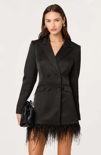 Astr The Label Breonna Feather Trim Blazer Dress - Black