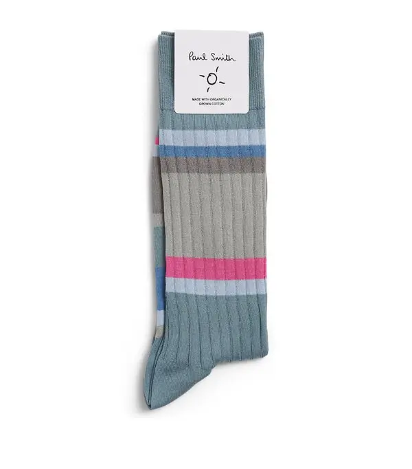 Paul Smith Ribbed Stripe Crew Socks - Blue