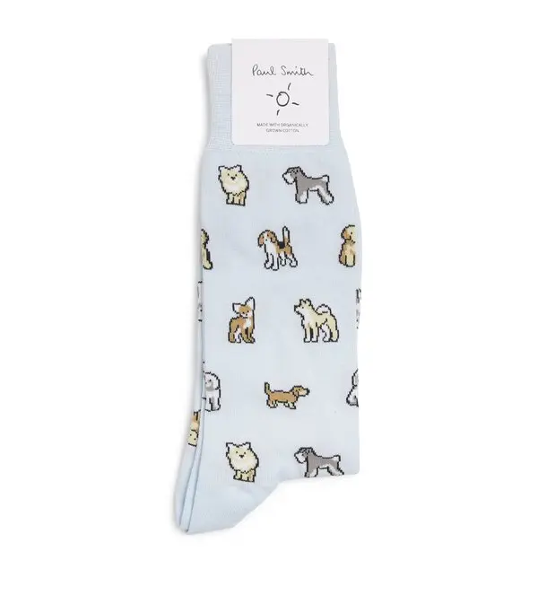 Paul Smith Dog Print Crew Socks - Blue