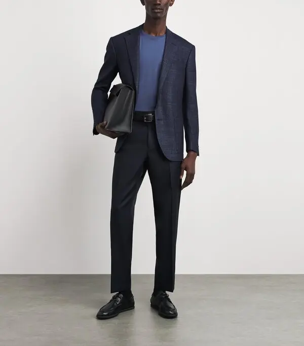 Corneliani Virgin Wool-silk Herringbone Blazer - Navy