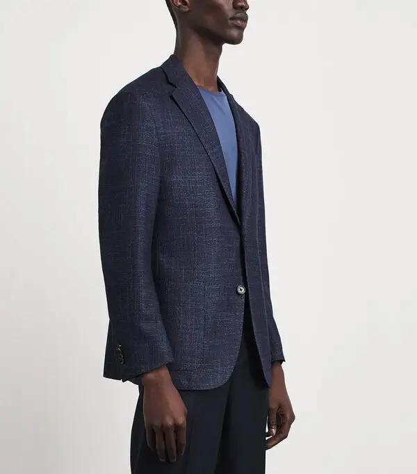 Corneliani Virgin Wool-silk Herringbone Blazer - Navy
