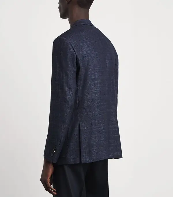 Corneliani Virgin Wool-silk Herringbone Blazer - Navy