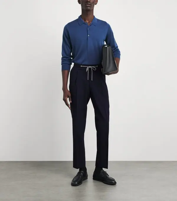 Corneliani Stretch Virgin Wool Drawstring Trousers - Navy